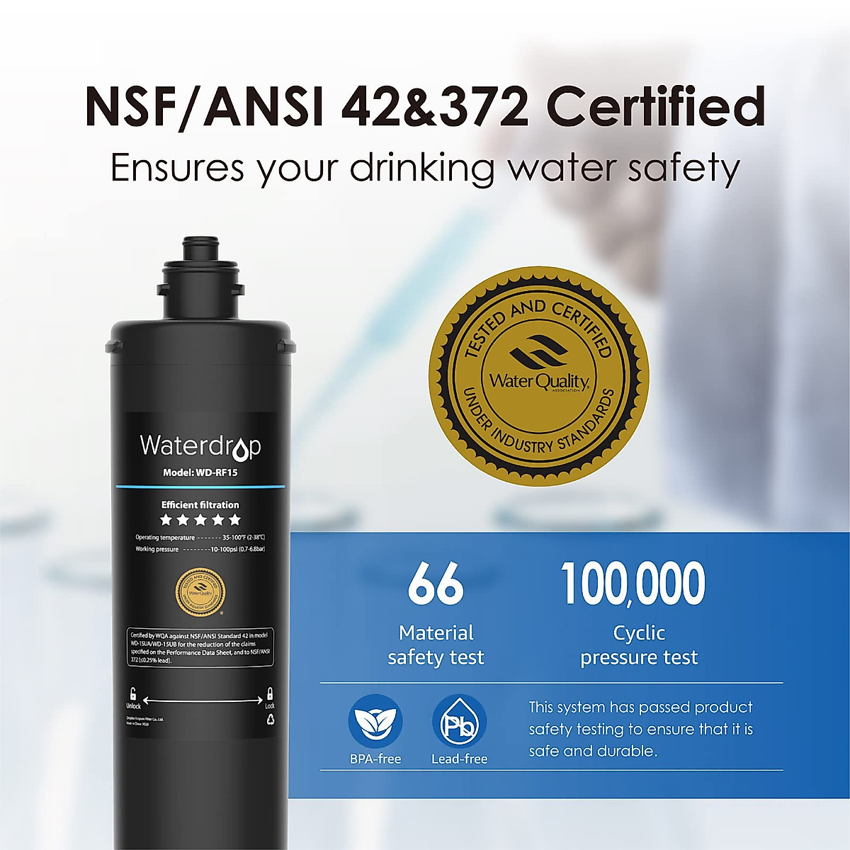 Waterdrop 15UA Under Sink Water Filter System and Waterdrop RF15 Replacement Filter Cartridge For 15UA/15UB/15UC Under Sink Water Filter