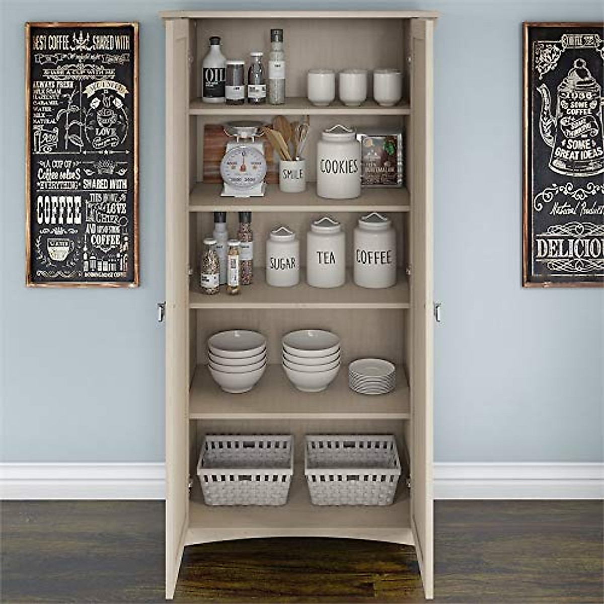 Bush Furniture Salinas Kitchen Pantry Cabinet with Doors, Antique White