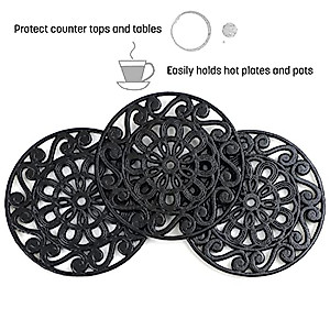 Trademark Innovations Set of 3 Decorative Cast Iron Metal Trivets (Black)
