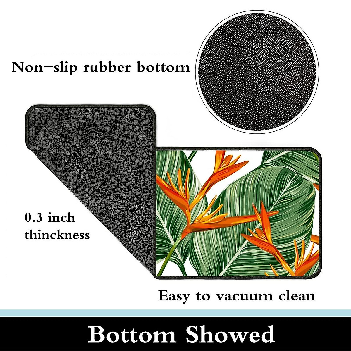 TsyTma Bird's Paradise Flower Kitchen Rug Tropical Flower Floor Mats Washable Non-Slip Bathroom Rug Runner Laundry Room Home Holiday Decor 39x20 Inch