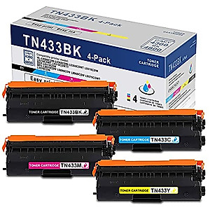 VIT 4 Pack (1BK+1C+1M+1Y) High Yield Compatible TN433 TN-433 TN433BK TN433C TN433M TN433Y Toner Cartridge Replacement for Brother HL-L8260CDW L8360CDW L8360CDWT L9310CDW L9310CDWT L9310CDWTT Printer