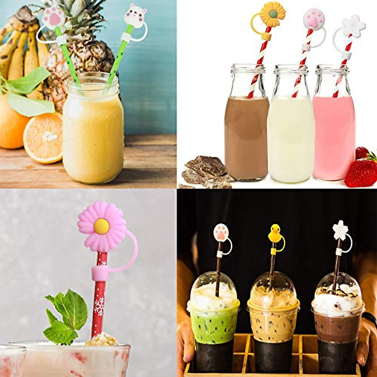 Silicone Straw Tips Cover 10 Pack Cute Silicone Reusable Drinking Straw Tips Lids Dust-Proof Straw Plugs for 1/4inch(6-8mm) Straw Tips for Decor Outdoor