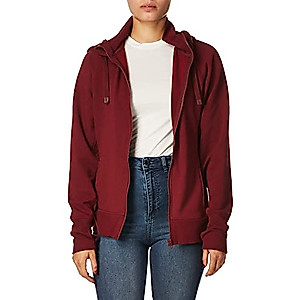 Danskin Women's Double Collar Full Zip Hooded Jacket, Burgundy, Small