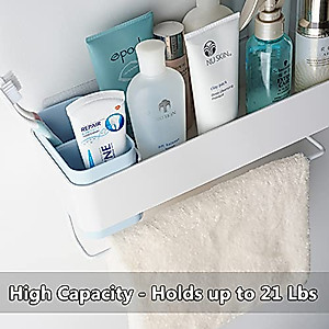 MORNITE Bathroom Organizer Mirror, Restroom Shelf Adhesive Wall Mount No Drilling Basket Rack Shelves Shower Caddy Blue