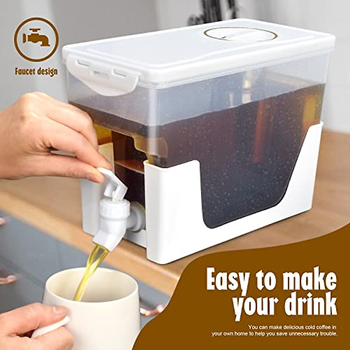 EUMIVF 0.9 Gallon Cold Brew Coffee Maker,Iced Coffee Maker With 600 Mesh Ultrafine Mesh Steel Filter And Spigot Iced Coffee Makers, Cold Brew Pitcher And Drink Dispenser For Fridge &Parties.