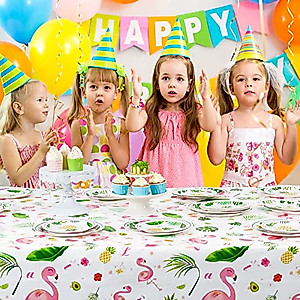 WERNNSAI Flamingo Tablecloth - 108''x 54'' Tropical Luau Party Disposable Plastic Table Cover Pineapple Party Supplies for Kid Girl Picnic Birthday Party Decoration