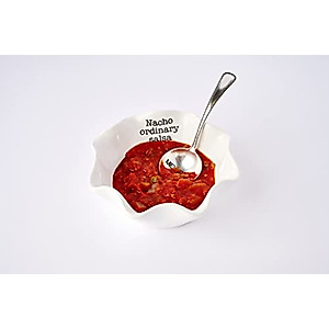 Mud Pie Salsa Ceramic Dip Cup Set, Nacho, White & Silver