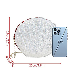 Van Caro Womens Sequins Shell Evening Purse Pearl Clutch Handbag Cross-body Shoulder Bag, White01