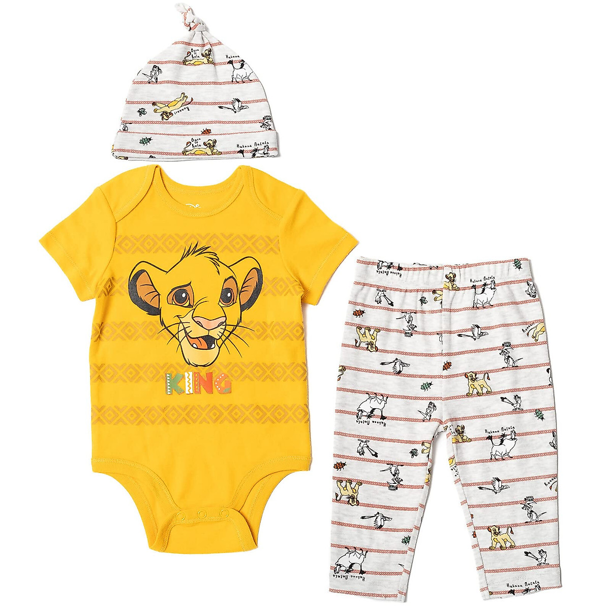 Disney Lion King Simba Infant Baby Boys 3 Piece Outfit Set: Cuddly Bodysuit Pants Hat orange/White 3-6 Months