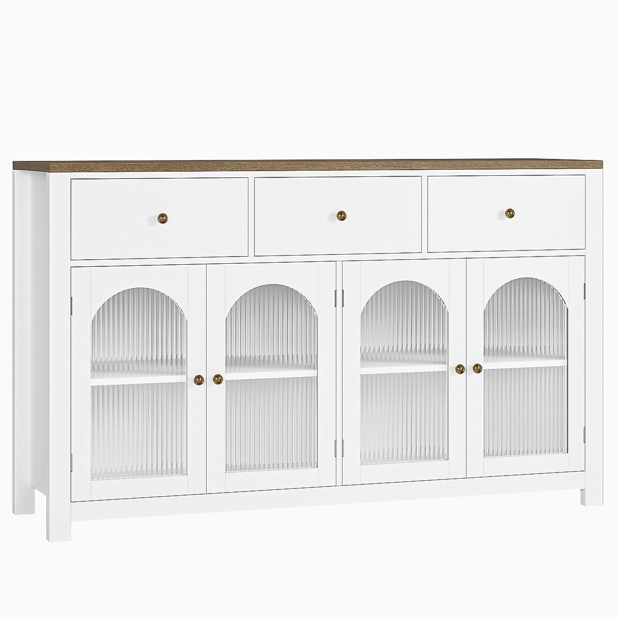 FINETONES Buffet Cabinet with Storage, 55.1" Large Sideboard Buffet Cabinet, Farmhouse Kitchen Cabinet Display Cabinet with 3 Drawers and 4 Doors, Wood Coffee Bar Cabinet for Kitchen Dining Room