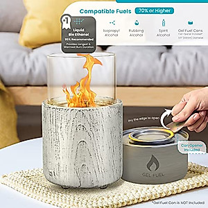 Home Zone Living Concrete Portable Tabletop Round 4.7" Mini Fire Pit Bowl, Wick Included, Indoor, Outdoor Use, Patio, Deck, Balcony Safe, Ethanol Alcohol, Smokeless, Long Burning, Fireplace, Soot Free