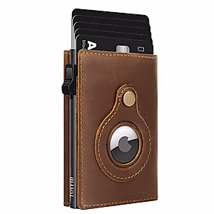 TOYFID Minimalist Wallet for Men,Mens Wallet Card Holder Compatible with AirTag,Genuine Leather,ID Window,Pop Up Wallet Case,RFID Blocking,Slim Wallet with Magnetic Closure for Cash Credit Cards