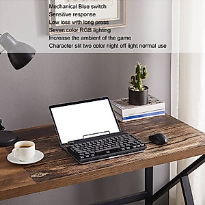 Typewriter Keyboard Mechanical, Typewriter Retro Mechanical Gaming Keyboard with RGB Backlight 83 Keys Metal Round Keycap, Retro Typewriter Keyboard for PC (Black)