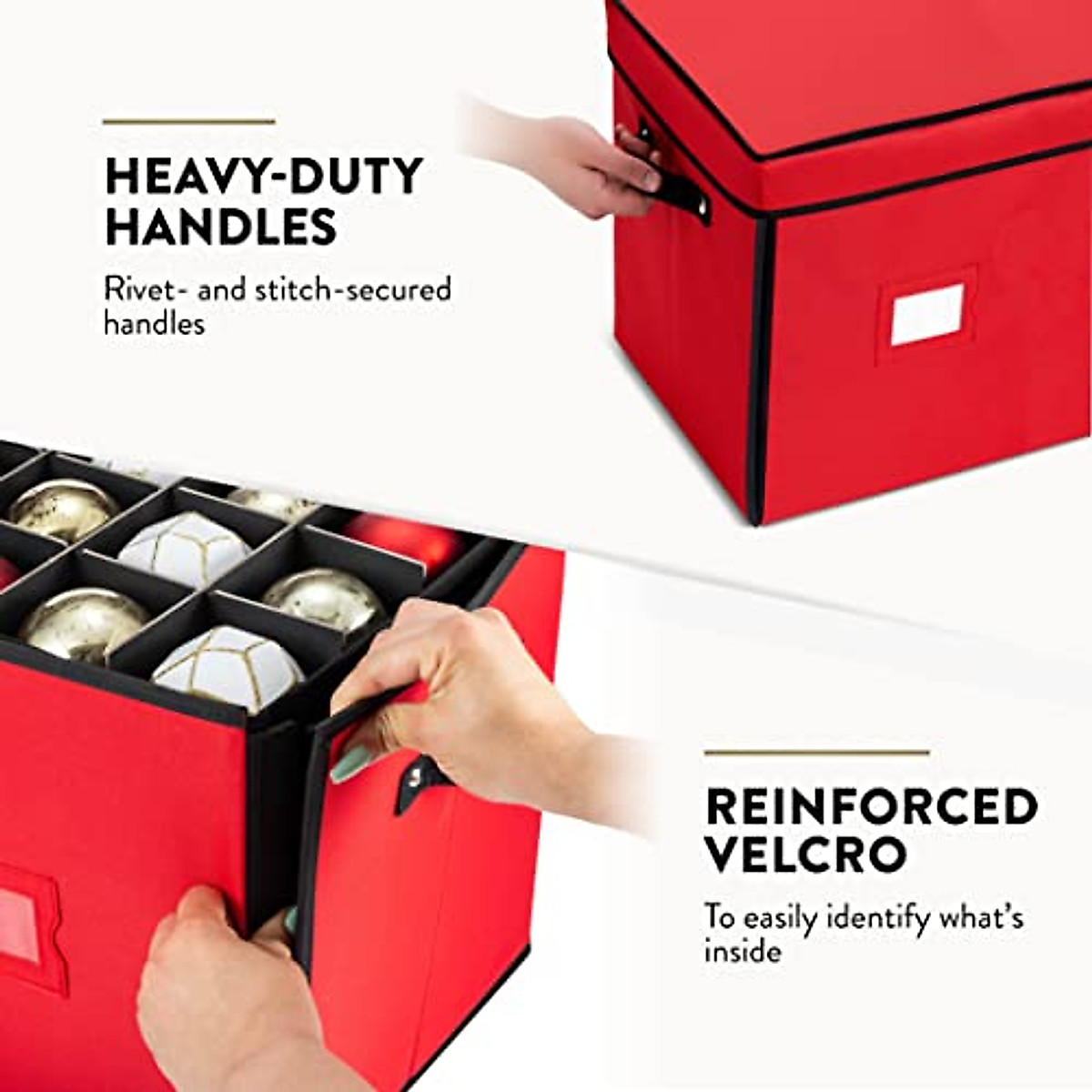 ZOBER Premium Large Christmas Ornament Storage Box, with Side Open, Drawer Style Trays - 3" Compartment, 8 Trays, Keeps 128 Holiday Ornaments & Xmas Accessories, Storage Container Made of 600D Oxford