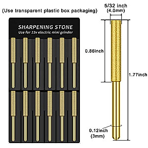 12 Pack Diamond Chainsaw Files, Burr Grinding Stone File, Titanium Plated Sharpening Wheels Chainsaw Sharpener Stone Electric Kit, Polishing Grinding Tool Grinding Bits (5/32 Inch/ 4.0 mm)