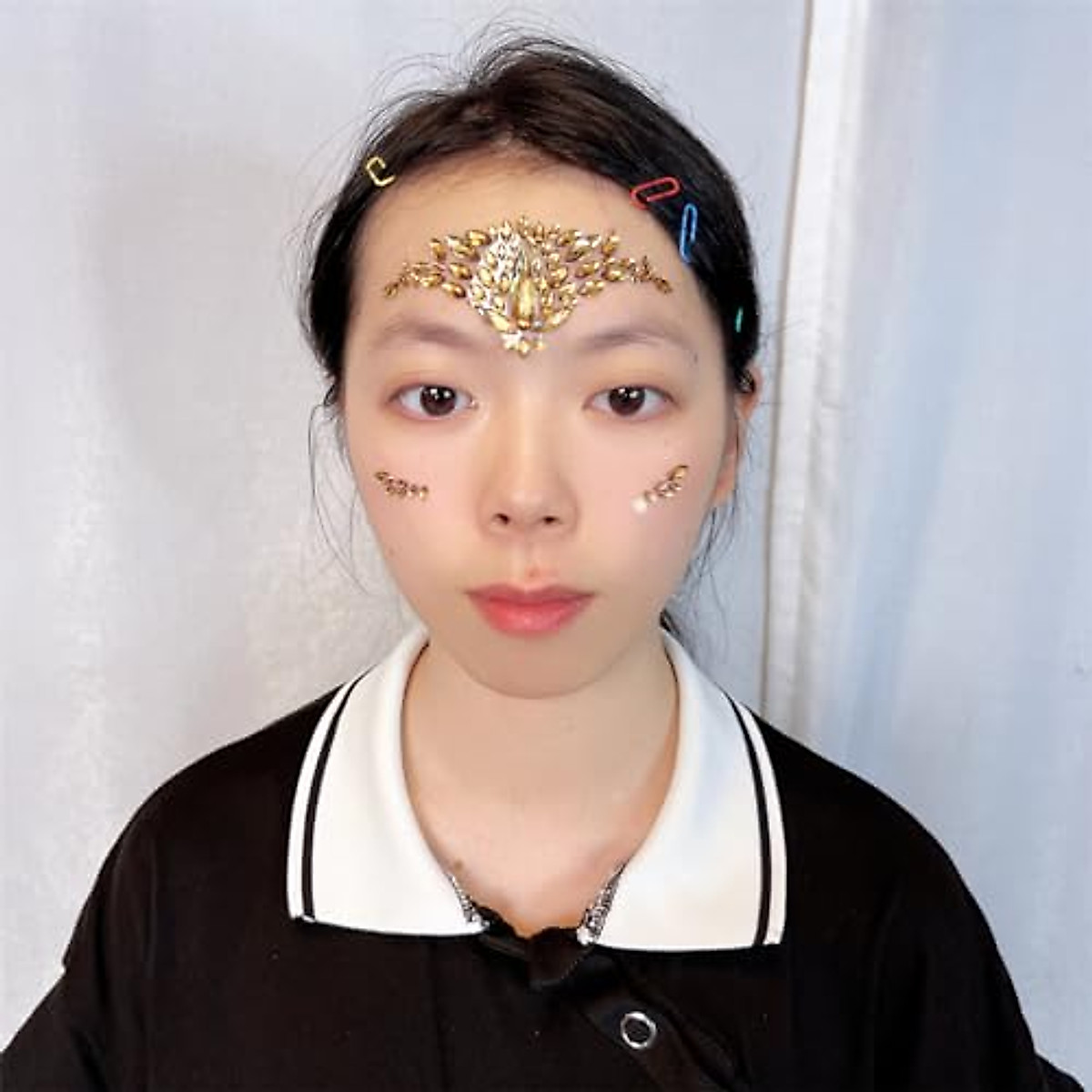 face jewels for makeup Festival Wedding Face Gems Temporary Tattoos mermaid halloween Bindi Fusion Headpiece Body Jewellery bindi face jewel(Topaz gold/SR16)