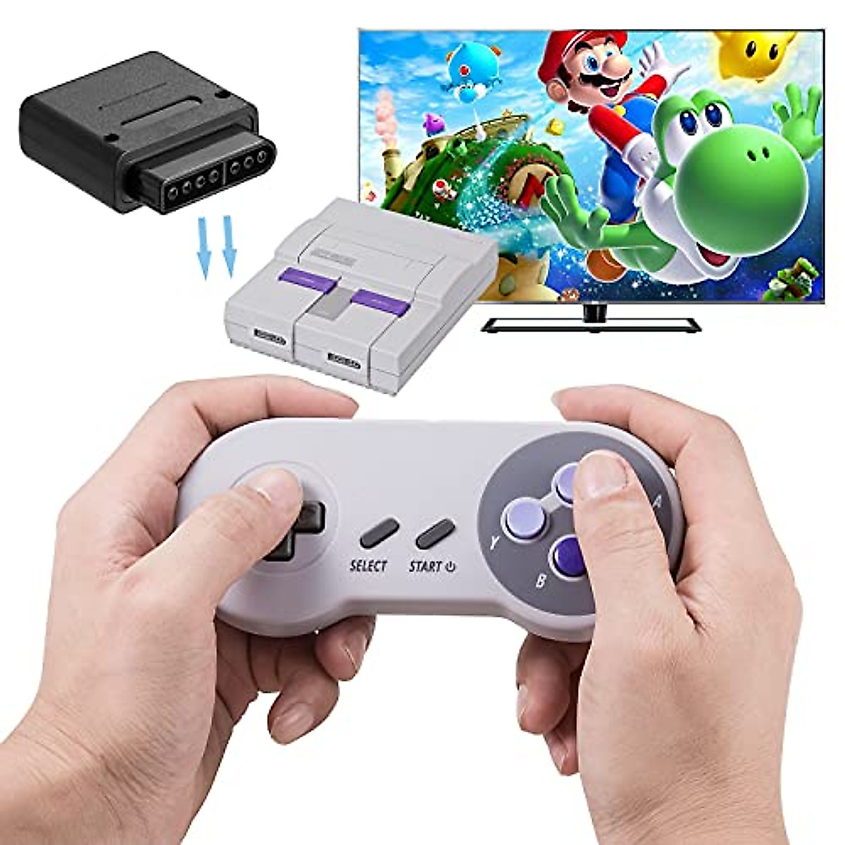 2 Pack 2.4GHz Wireless Controller for SNES Original Console, kiwitatá Rechargeable Remote Wireless Gamepad Controller for SNES Super Entertainment System Console-7 Pin Connector