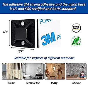 Strong Back-Glue Self Adhesive Cable Zip Tie Mounts Kit - 100 Set Cable Management Clips with 6" Zip Ties, Wire Holders and Screws - Outdoor Sticky Wire Organizer Clips-Black