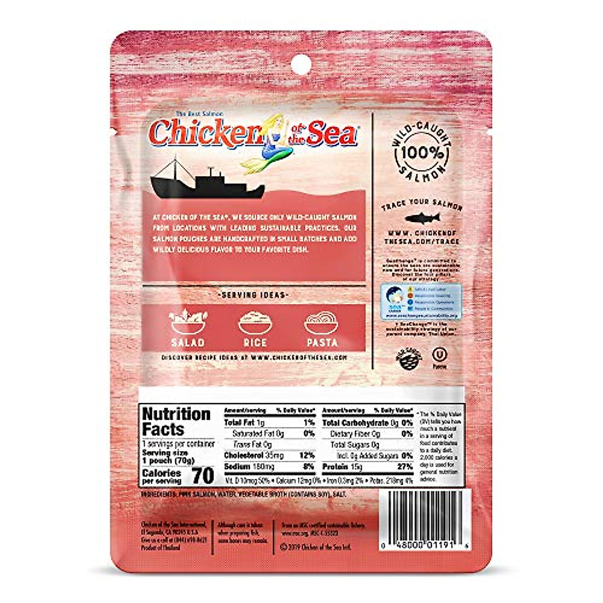 Chicken of the Sea Pink Salmon, Wild-Caught, Skinless & Boneless, 2.5-Ounce Packets (Pack of 12)