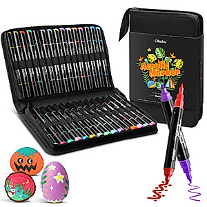 Ohuhu 30 Colors Acrylic Paint Pens : Dual Tips (Round & Fine) Acrylic Markers High Opacity Paint Markers Waterproof Lightfast for Rock Painting Easter Eggs Wood Glass Ceramic Canvas