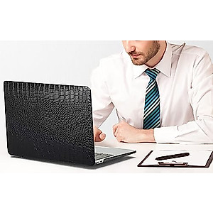 AMCJJ Compatible with MacBook Air 15 inch Case 2024 2023 Release M3 A3114 M2 A2941, Hard Shell Cover & Keyboard Cover & Screen Protector - Black Leather
