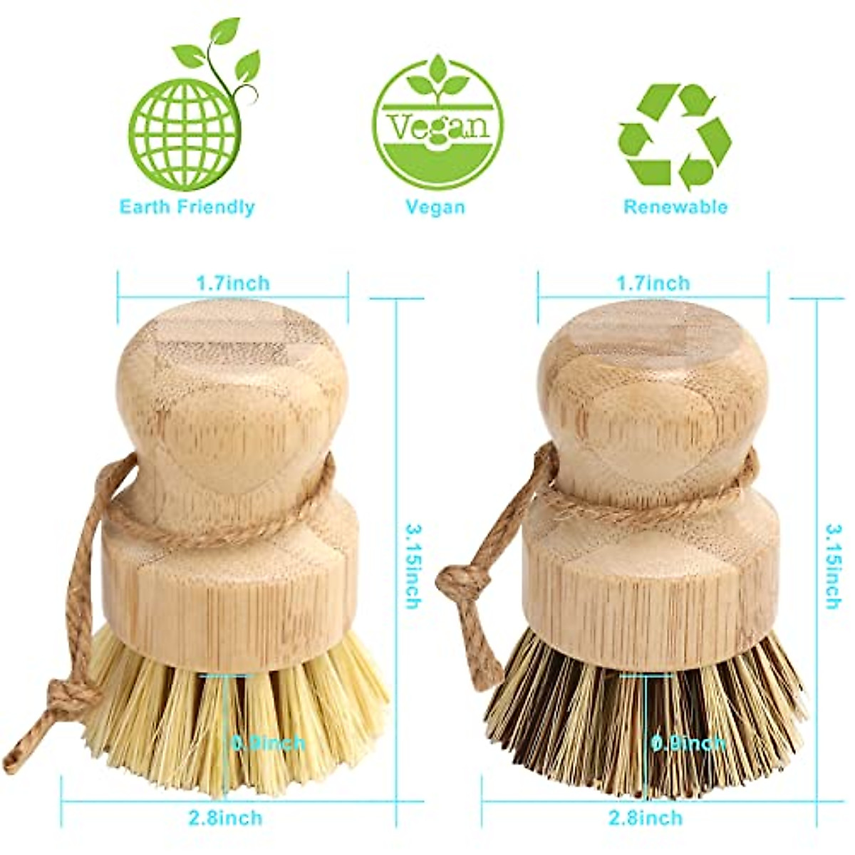 Bamboo Dish Brush Set, 4 Pcs Palm Wooden Dish Scrubber Brush, Dish Brushes, Durable Wood Dishes Scrub Brush, Natural Round Vegetable Cleaning Pots Pans Sink Washing Kitchen Brush by Aisuly