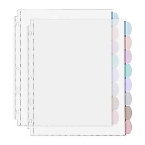 Mr. Pen- Clear Sheet Protectors with Binder Tabs, 8 Tabs, 2 Sets, Clear Binder Sheet Protectors, Clear Plastic Dividers for 3 Ring Binder, Insertable Index Page Divider Multicolor Tabs
