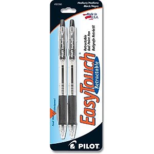 PILOT EasyTouch Refillable & Retractable Ballpoint Pens, Medium Point, Black Ink, 2-Pack (32260)