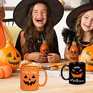 Whaline 2Pcs Halloween Mug Set 12oz Pumpkin Holiday Coffee Mugs Happy Halloween Trick or Treat Ceramic Drinking Mugs for Home School Office Table Centerpieces Housewarming Gift