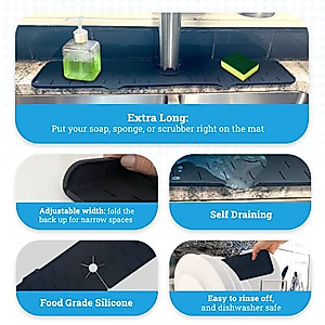Extra Long (24 inch) Silicone Kitchen Sink Splash Guard , EBKS Home XL Black Faucet Splash Guard , Splash Guard for Sink Keeps Countertops Clean and Dry , Sink Splash Guard Behind Faucet
