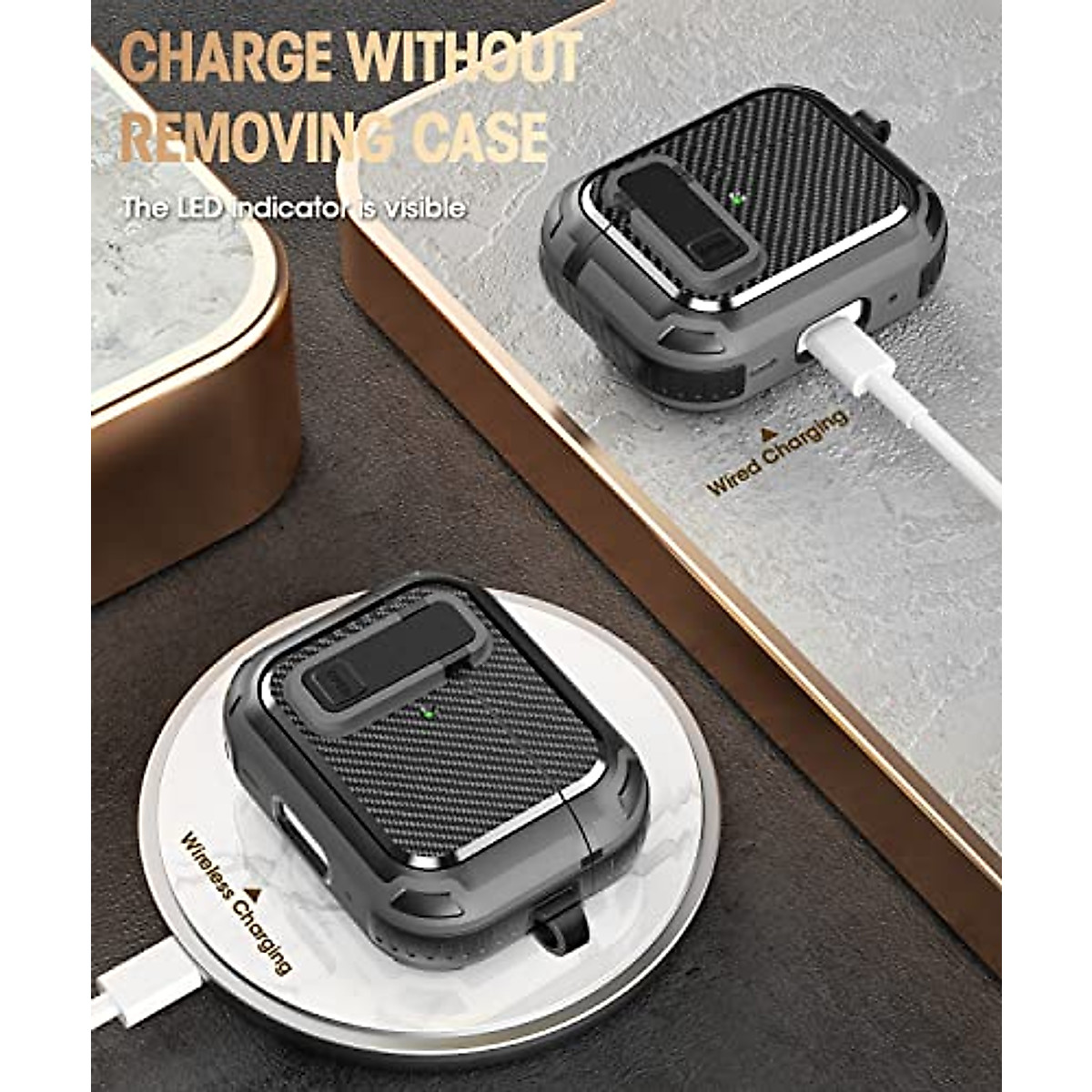 Koaichi for AirPods Pro(2nd/1st Generation) Case, Full-Body Ultra-Hard Shell Protective Cover with Lock, Powerful Drop Protection, Well Built Case Designed for AirPods Pro (2022/2019), Black