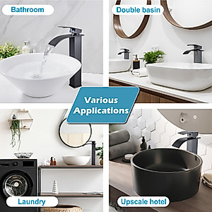 Midanya Bathroom Sink Faucet Waterfall Spout Single Handle 1 Hole Deck Mount Mixer Tap Lavatory Vanity Vessel Faucet Commercial with Pop Up Drain,Tall, Oil Rubbed Bronze