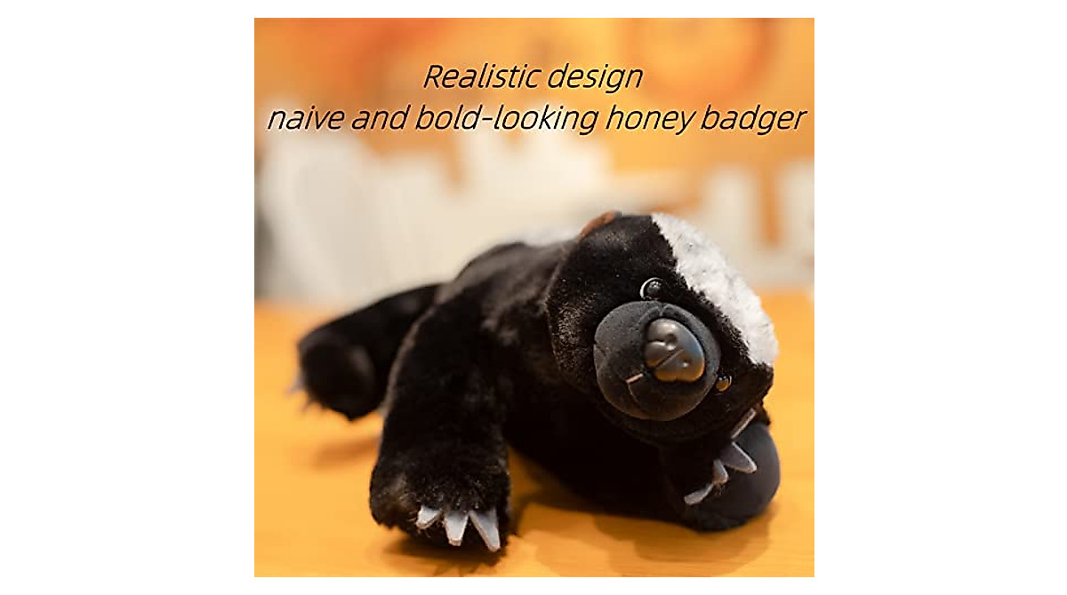 FrankieZhou Honey Badger Plush Toy - Realistic 15.75-inch Huggable Animal