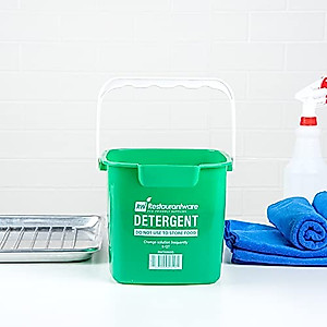 RW Clean 6 Quart Cleaning Buckets, 10 Detergent Square Buckets - With Measurements, Built-In Spout And Handle, Green Plastic Utility Buckets, For Home Or Commercial Use, - Restaurantware