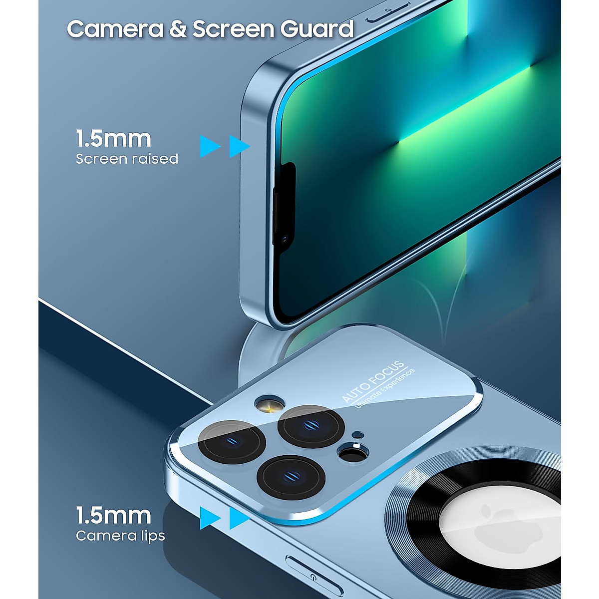 MAKAVO Magnetic for iPhone 13 Pro Max Case, Compatible with MagSafe, Built-in Camera Lens Protector, Logo View, Military Grade Drop Proof Phone Case Cover, Sierra Blue