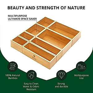ROYAL CRAFT WOOD Luxury Bamboo Drawer Organizer Storage Box, Bin Set - Multi-Use Drawer Organizer for Kitchen, Bathroom, Office Desk, Makeup, Jewelry (8 Boxes)