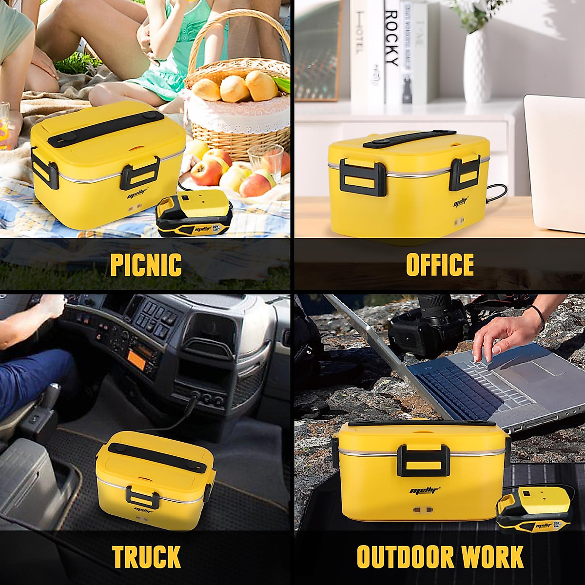 Mellif Electric Lunch Box Food Warmer Heater for Dewalt 20V Max Battery (Battery Not Included),12V 24V Heated Lunch Boxes for Adults for Car/Truck