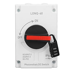 PV Solar Disconnect Switch, LONQ 40 DC Isolator Solar Switch IP66 Waterproof DC1000V 32A 4P Disconnect Switch for Solar Photovoltaic Systems