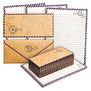 48 Pack Letter Writing Stationary Paper and Envelopes Set, Vintage Travel Design (6.9 x 9.25 In)