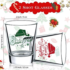 2 Pcs Shot Glasses Christmas Team Naughty and Team Nice Novelty Glass 2 oz Xmas Liquor Glass Green Red Christmas Hat Funny Heavy Glass for Holiday Celebrating Wedding Party Game Gift Supplies