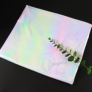 URROMA Metallic Foil Stretch Fabric, White Iridescent Hologram Fabric Sewing Fabric for DIY Laser Gradient Fabric Foil Spandex Fabric for Costume Background