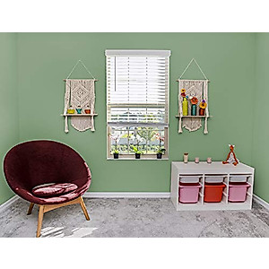 Qmercan Macrame Wall Hanging Shelf - Boho Indoor Hanging Shelves for Wall - Decorative Bohemian Floating Plants Organizer, Handmade Macrame Wooden Rope Woven Shelf for Indoor