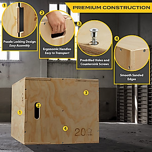 Philosophy Gym 3 in 1 Wood Plyometric Box - 30" x 24" x 20" Jumping Plyo Box for Training and Conditioning