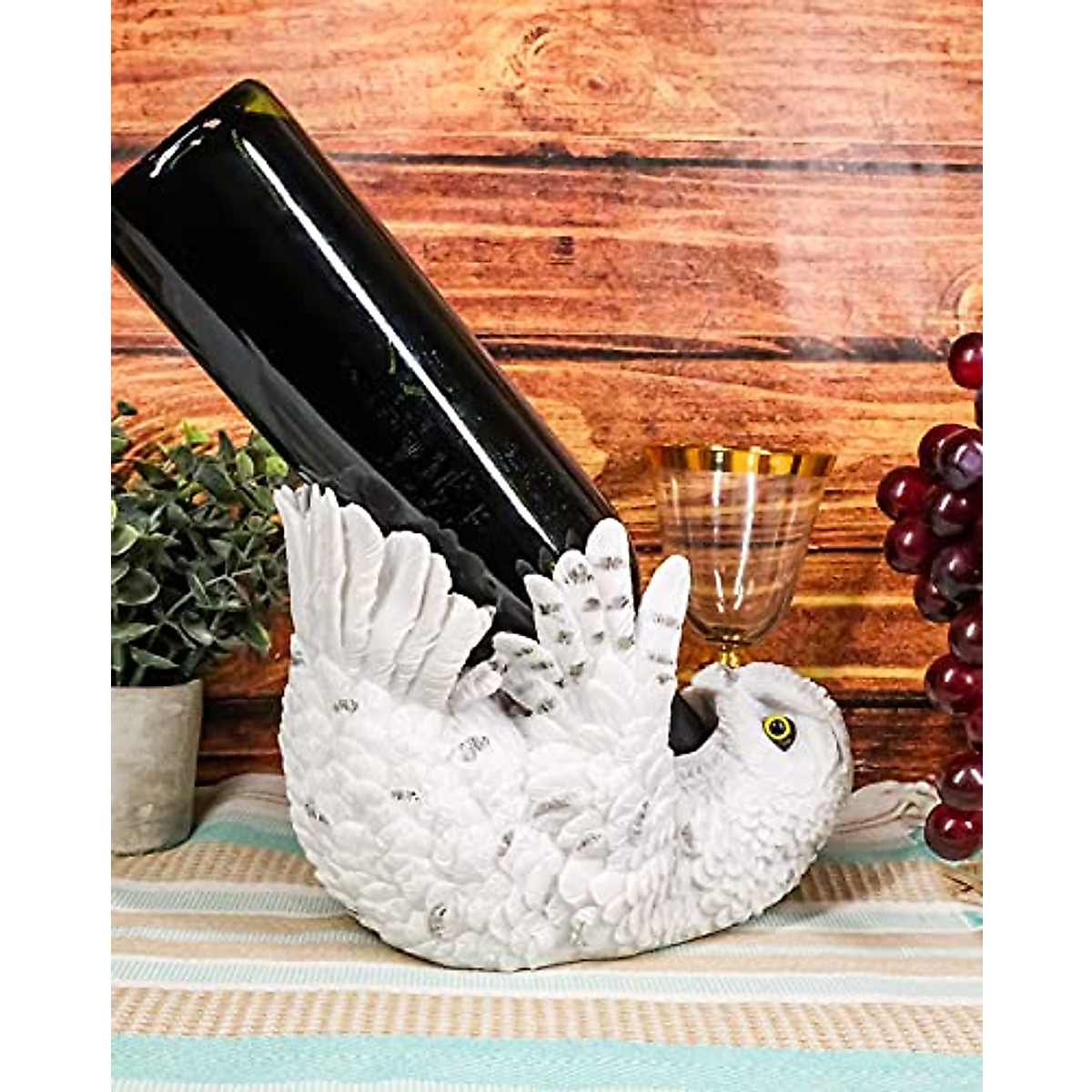 Ebros Wisdom of The Tundra Forest Beautiful Mystical Snowy Owl Wine Bottle Holder Figurine Storage Rack for Rustic Wildlife Decor Ideal for Cabin Lodge Country Design Decorative Party Hosting Kitchen