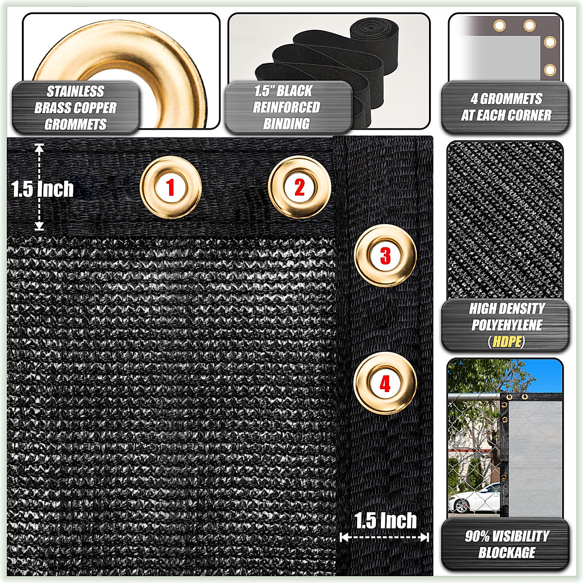 ColourTree 8' x 50' Black Fence Privacy Screen Windscreen Cover Fabric Shade Tarp Plant Greenhouse Netting Mesh Cloth - Commercial Grade 170 GSM - Heavy Duty - 3 Years Warranty - WE Make Custom Size