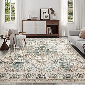 xilixili 8x10 Area Rug for Living Room, Non Slip Vintage Machine Washable Rug, Foldable Stain Resistant Large Area Rugs for Bedroom, Soft Indoor Boho Carpet for Home Decor (Green/Beige 8'x10')