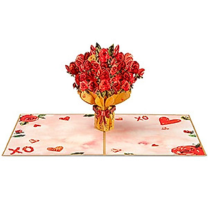 Frndly by Paper Love Pop Up Card, 3D Bouquet of Roses, Handcrafted - 100% Recycled and Eco-Friendly, 8" x 6" Cover - with Removable Note Tag
