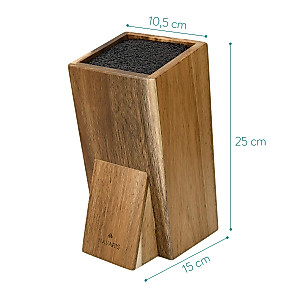 Navaris Universal Knife Block Holder - Acacia Wood Stand with Bristles to Fit Different Sizes of Knives - Angled Design, 9.8" x 5.9" x 4.1’"