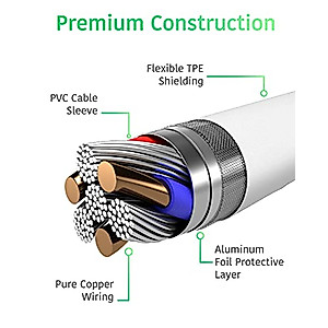 TALK WORKS Charger Lightning Cable Compatible w/iPhone 13/Pro/Pro Max, 14/Plus/Pro/Pro Max, 12, 11 Pro/Max/Mini, XR, XS/Max, X, 8, 7, 6, 5, SE, iPad, AirPods, Watch - 12' Cord - MFI Certified (White)