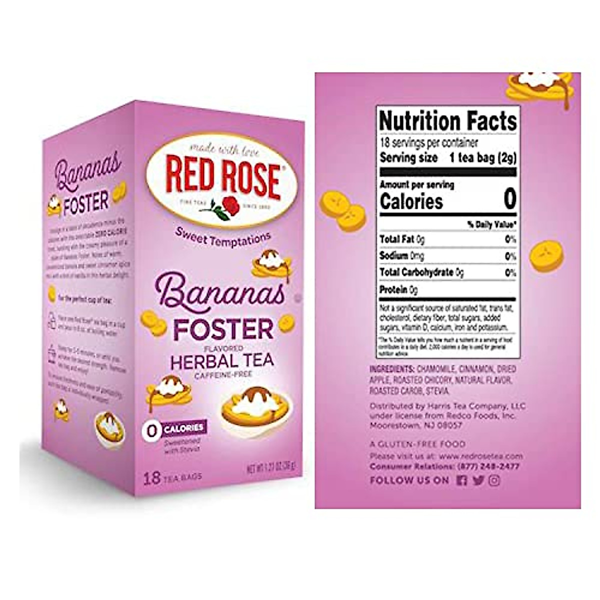 Red Rose Sweet Temptations Bundle! 6 Flavor Sugar Cookie, Banana Foster, Caramel Apple Pie, Blueberry Muffin, Lemon Cake & Strawberry Cheesecake! 0 Calories, Gluten Free and Caffeine Free Herbal Tea!